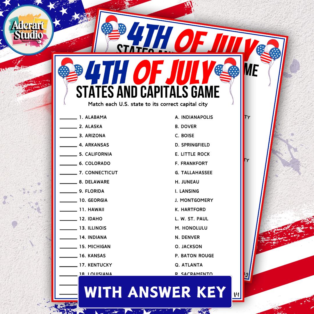 States and Capitals Match up Game, US States Game, American Trivia Game ...
