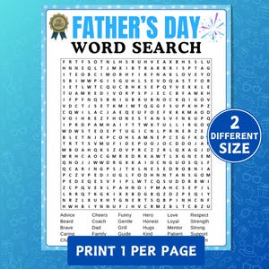 Father's Day Word Search Game, Printable Fathers Day Party Game, Word ...
