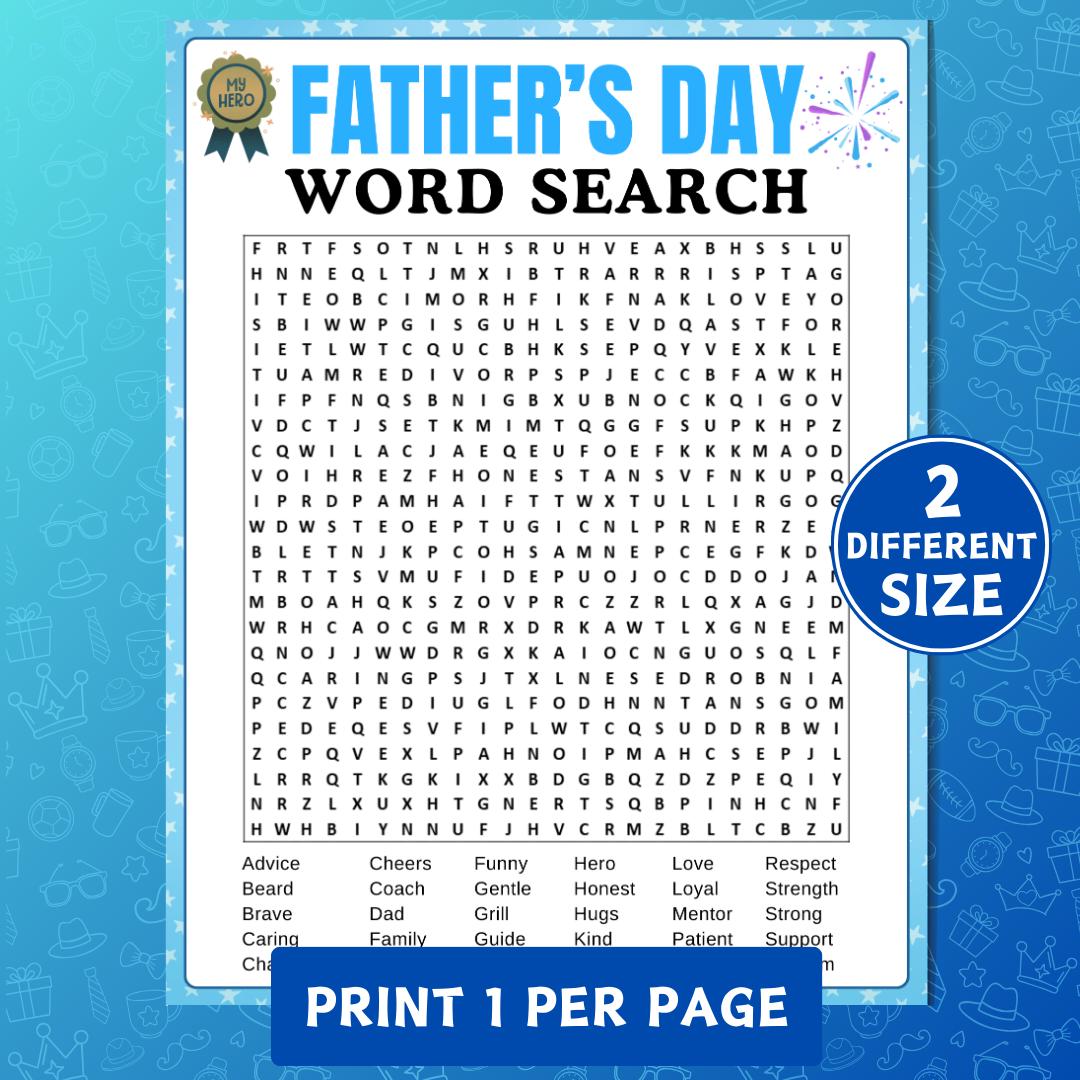 Father's Day Word Search Game, Printable Fathers Day Party Game, Word ...