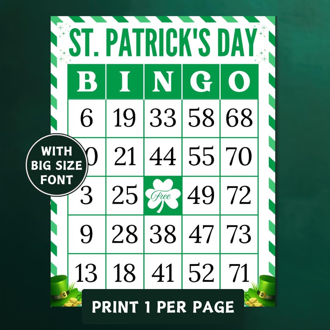 100 St. Patrick's Day Bingo Cards, St Patrick's Day Party Game, St ...