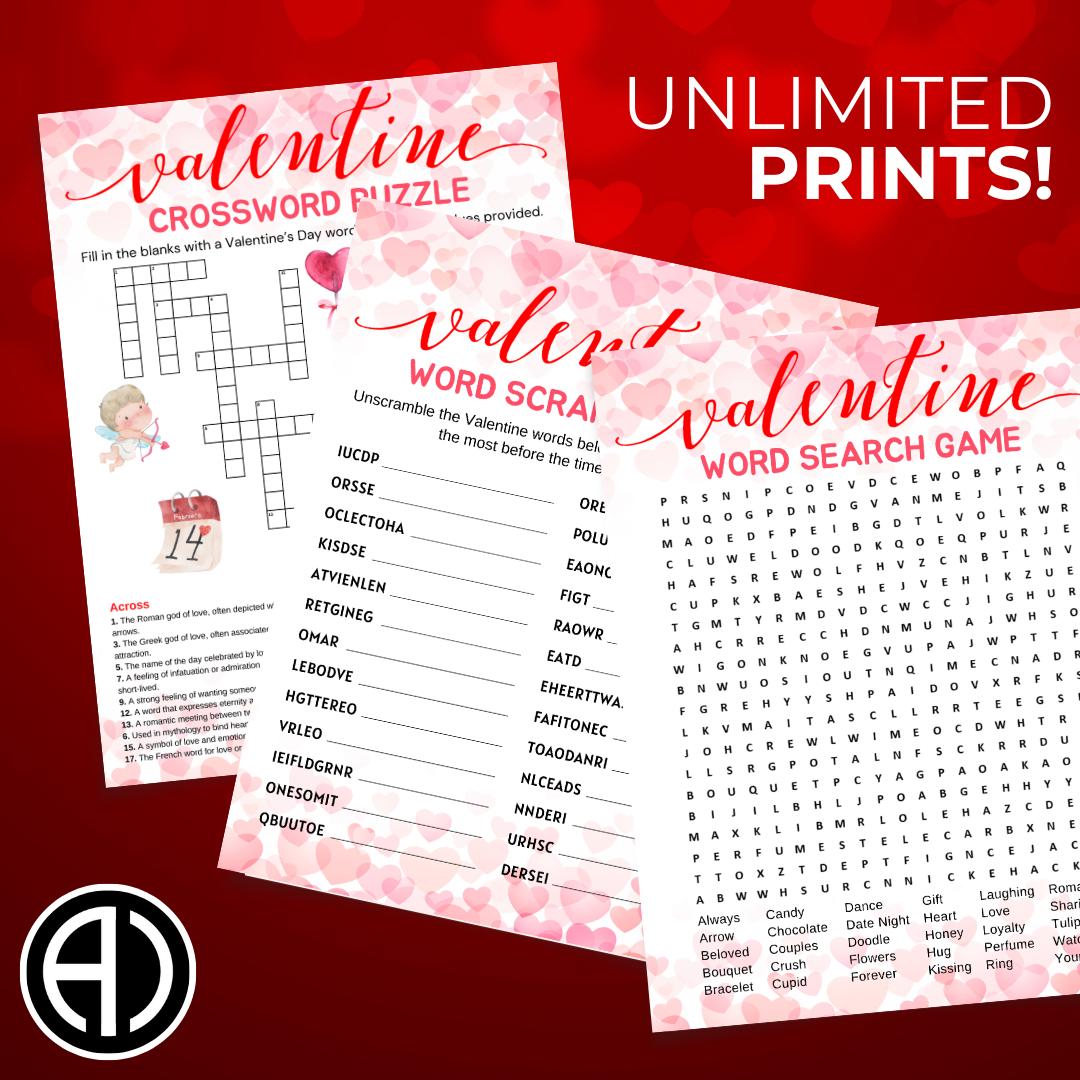 Valentine's Day Word Game Printable Bundle, Valentine Party Games, Fun ...