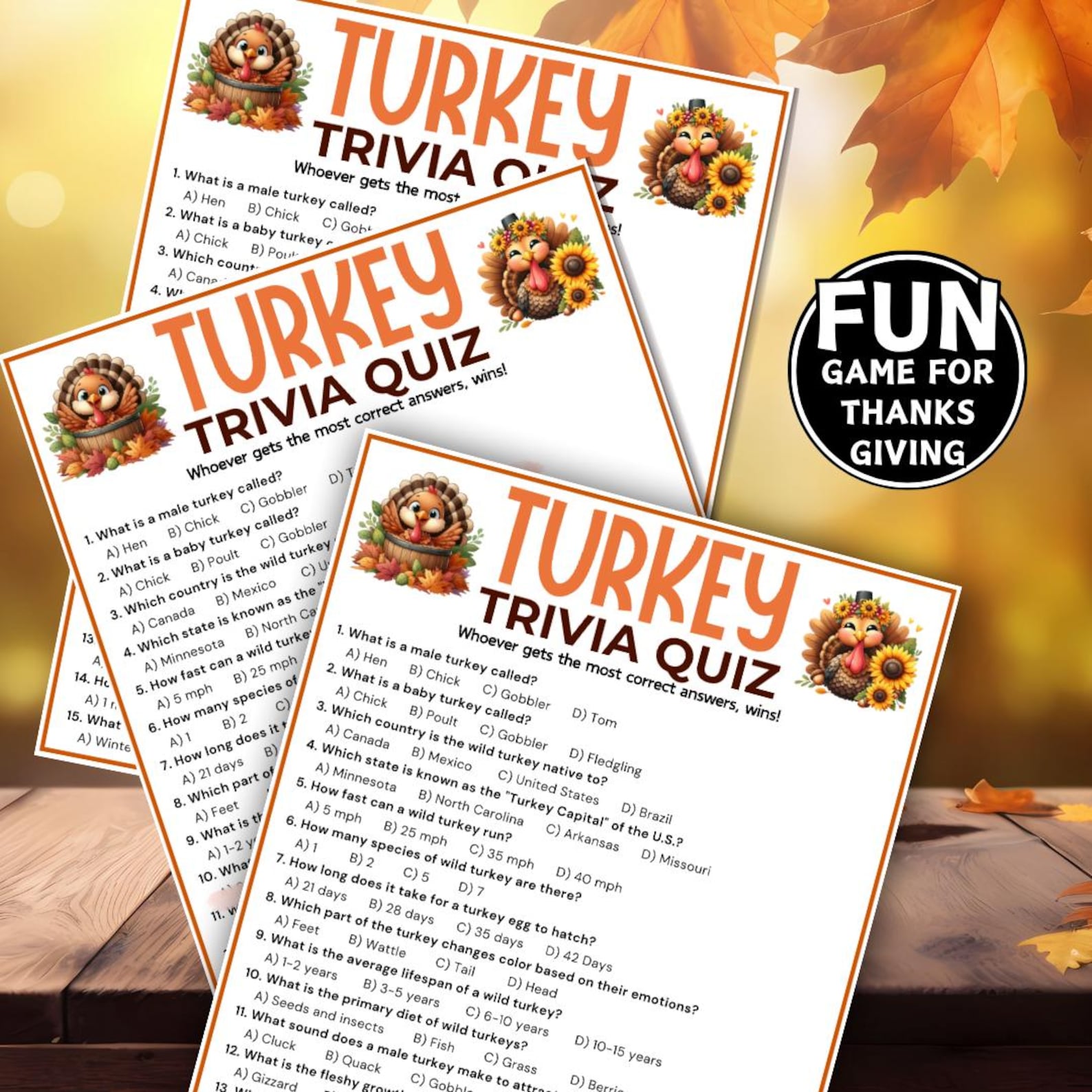 Turkey Trivia Game, Printable Thanksgiving Party Game, Fall Trivia Quiz ...