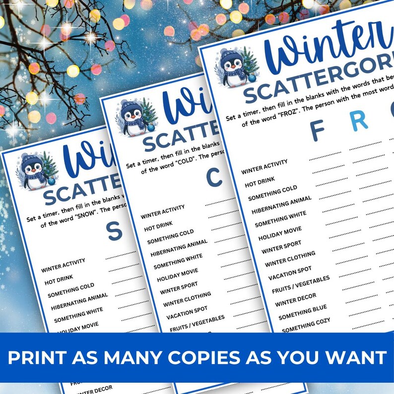 Winter Scattergories Game, Printable Winter Game, 4 Scattergories Lists ...