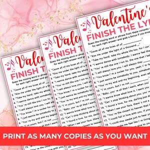 Printable Finish the Lyrics Game, Valentines Games, Valentine Party ...