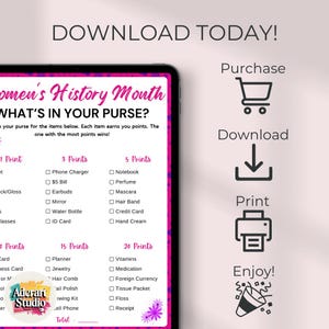 What's in Your Purse? Women's History Month Games, What's in Your Bag ...