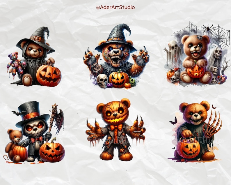 Halloween Teddy Bears Clipart, Creepy Teddy Bear PNG, Halloween Horror ...