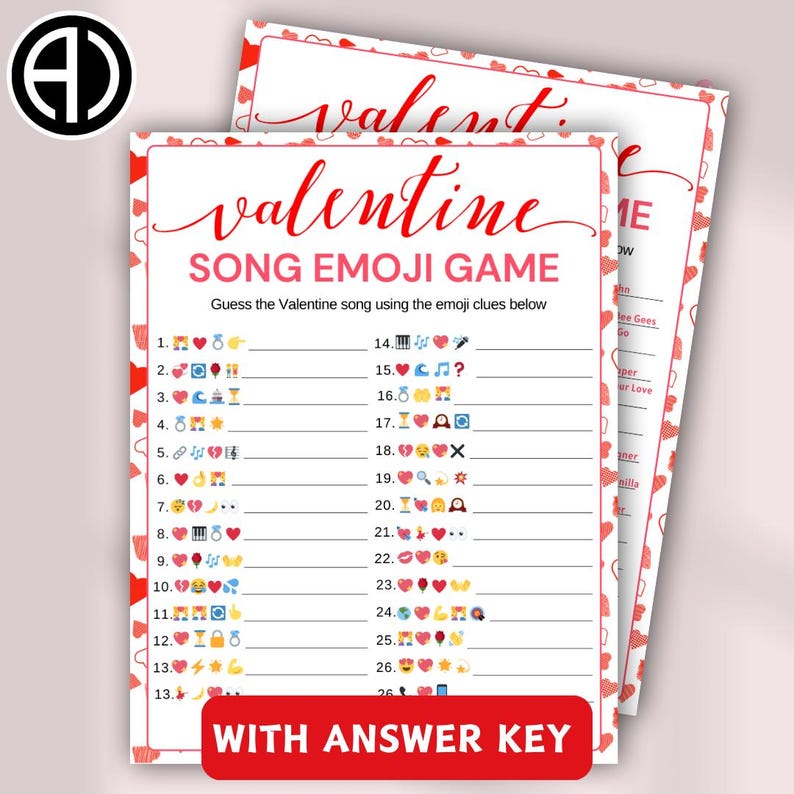 Valentine's Day Song Emoji Game, Printable Guess the Emoji Quiz ...