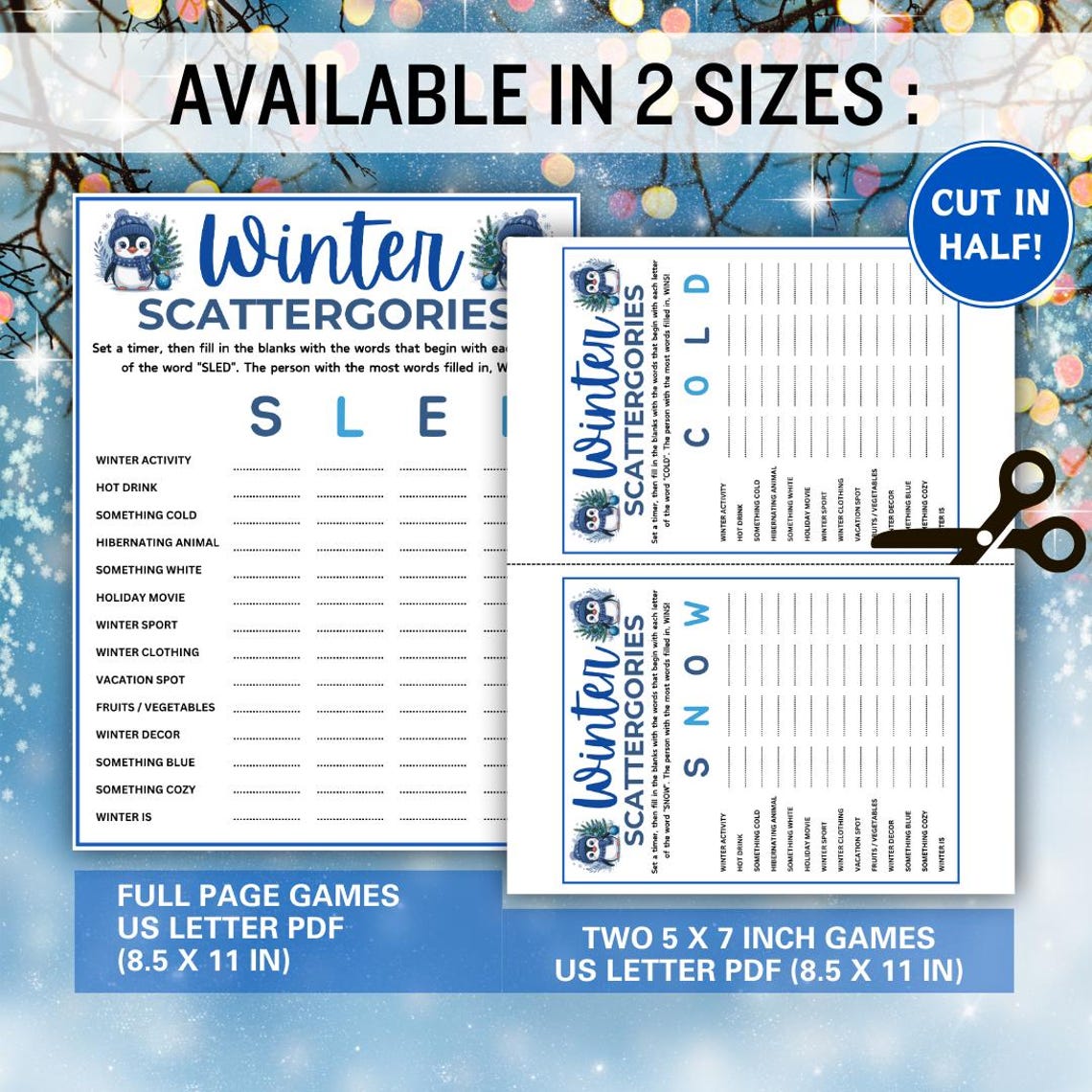 Winter Scattergories Game, Printable Winter Game, 4 Scattergories Lists ...