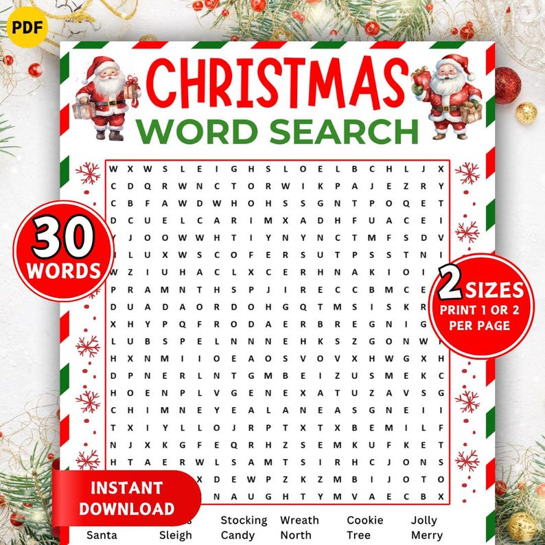 Christmas Word Search Game, Printable Christmas Game, Holiday Party ...