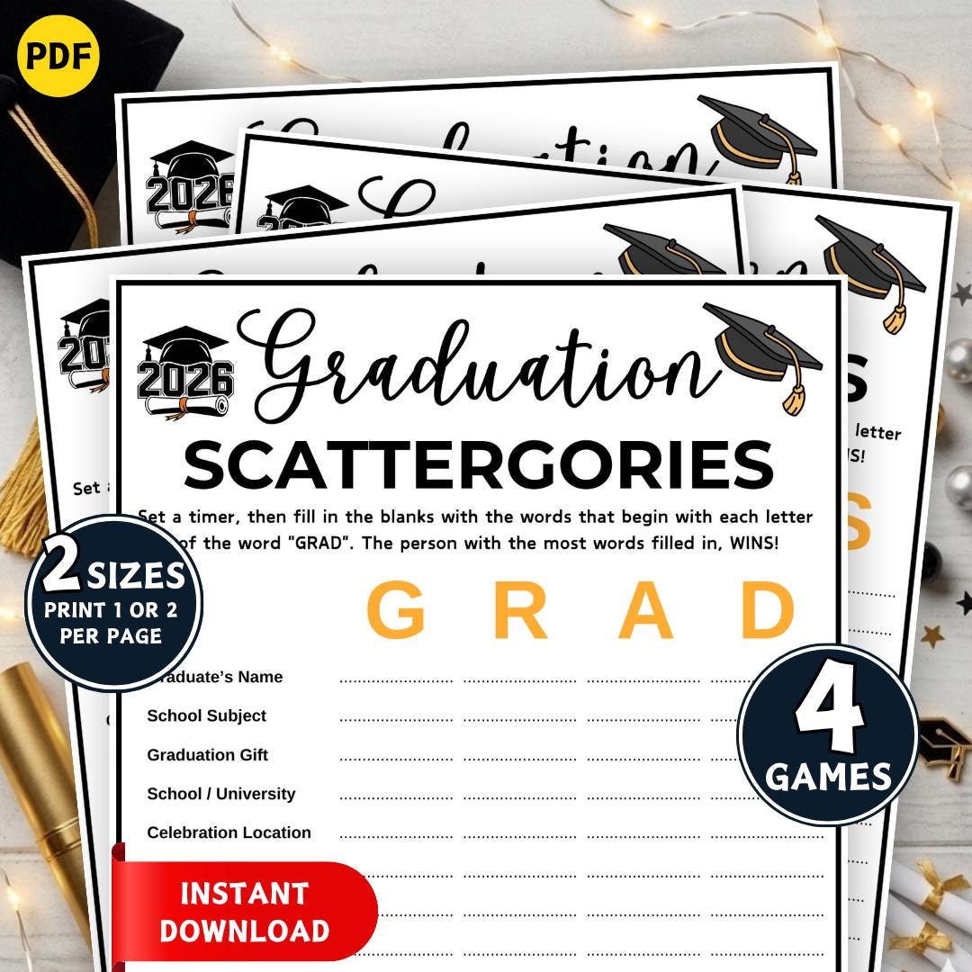 Graduation Scattergories Games Bundle, Graduation Party Game, Group ...