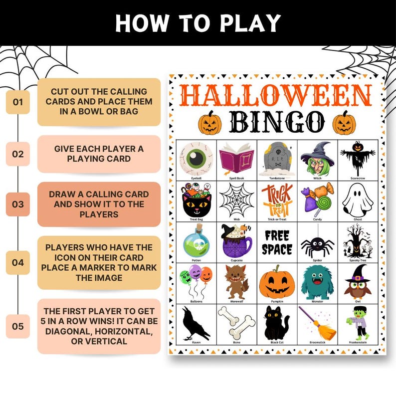 50 Halloween Bingo Cards, Halloween Bingo Game, Halloween Party Games ...