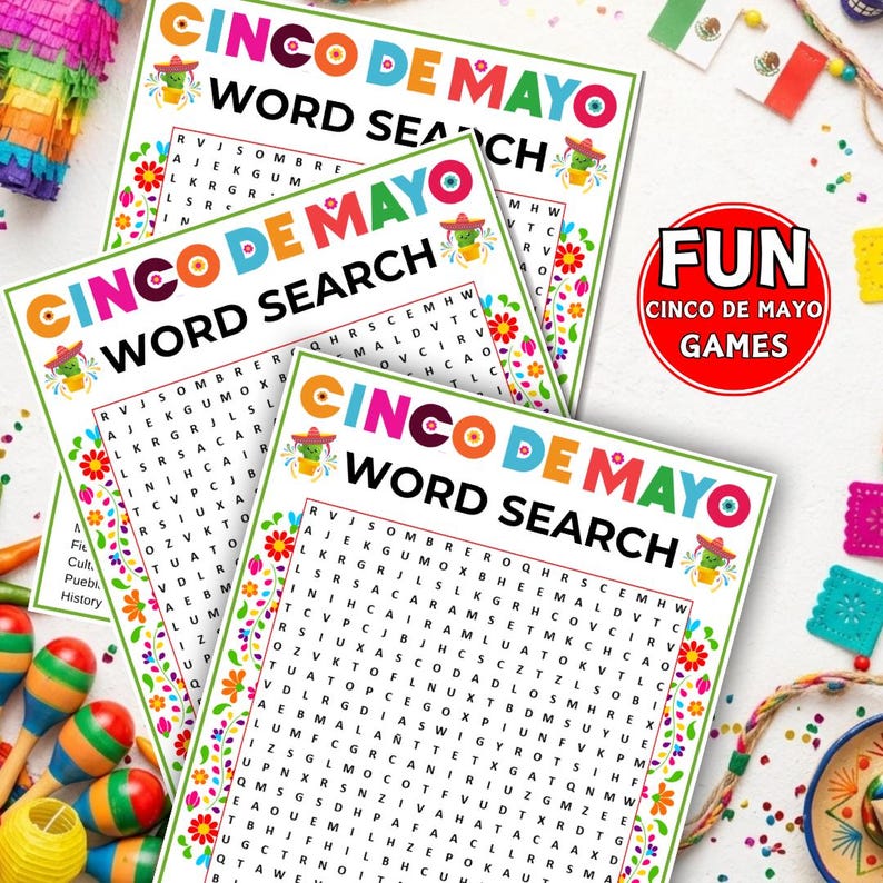 Cinco De Mayo Word Search Game, Printable Fiesta Games, Cinco De Mayo ...