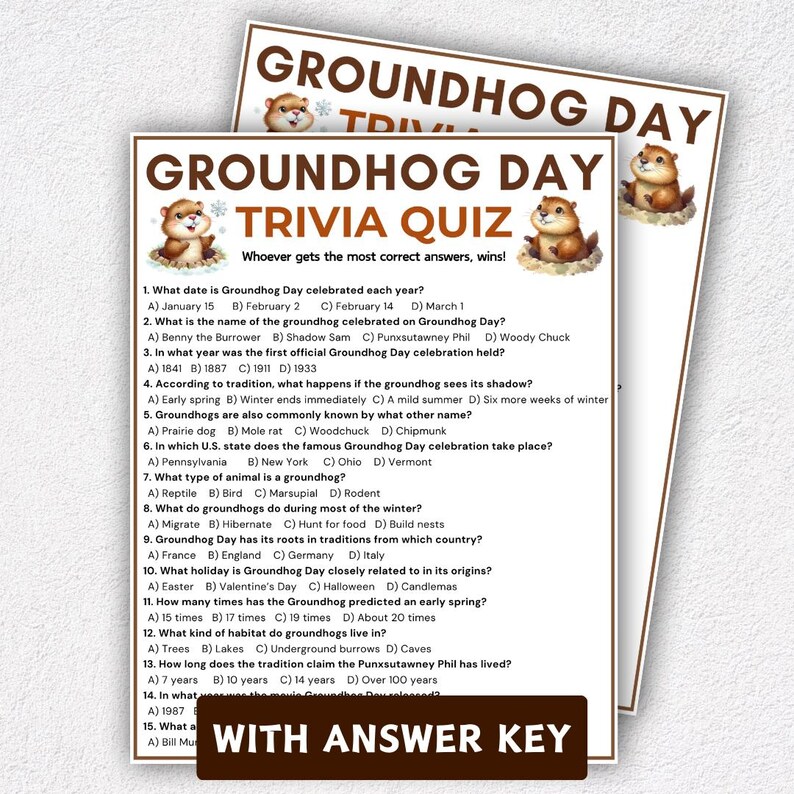 Groundhog Day Trivia Game, Printable Groundhog Day Activity, Family ...