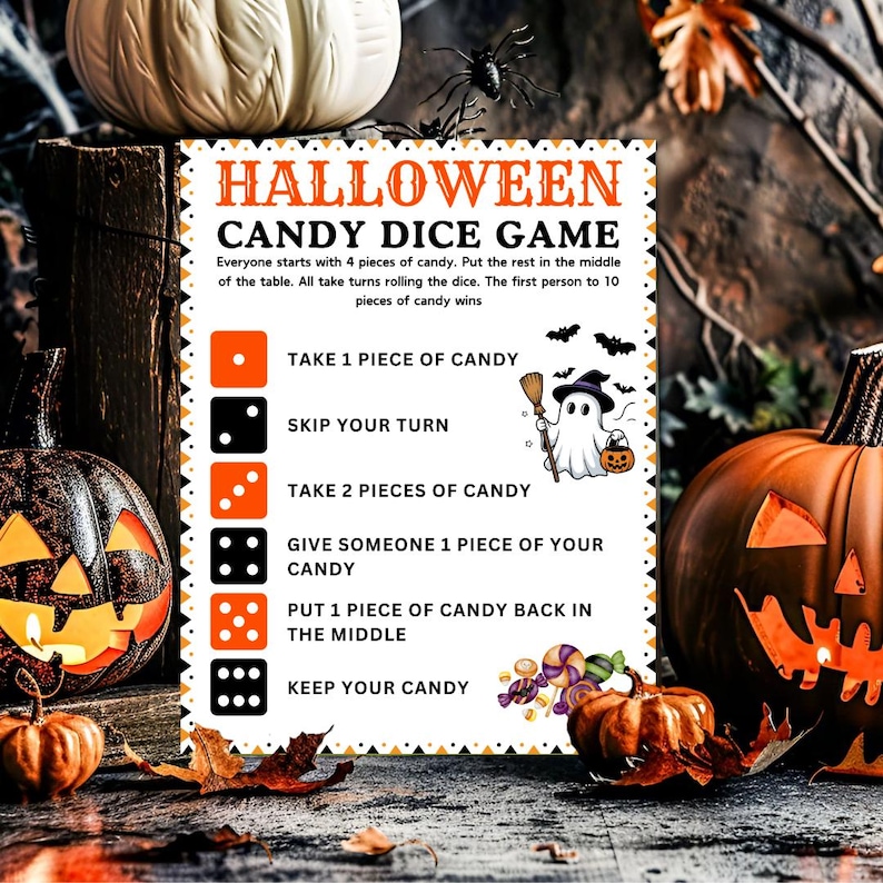 Printable Halloween Candy Dice Game, Pass the Candy Game, Kids Party ...