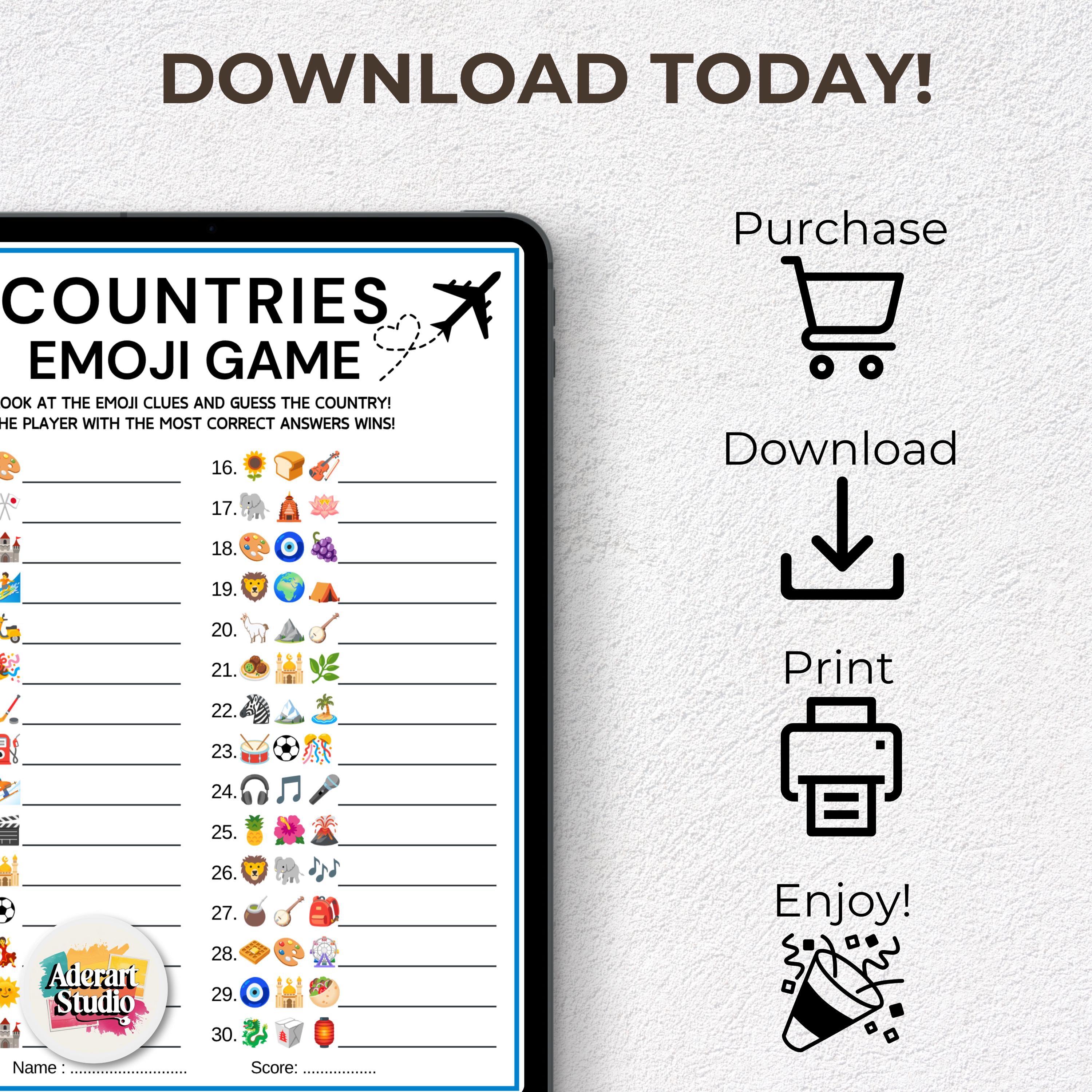 Countries Emoji Game, Country Emoji Pictionary Game, Printable Party ...