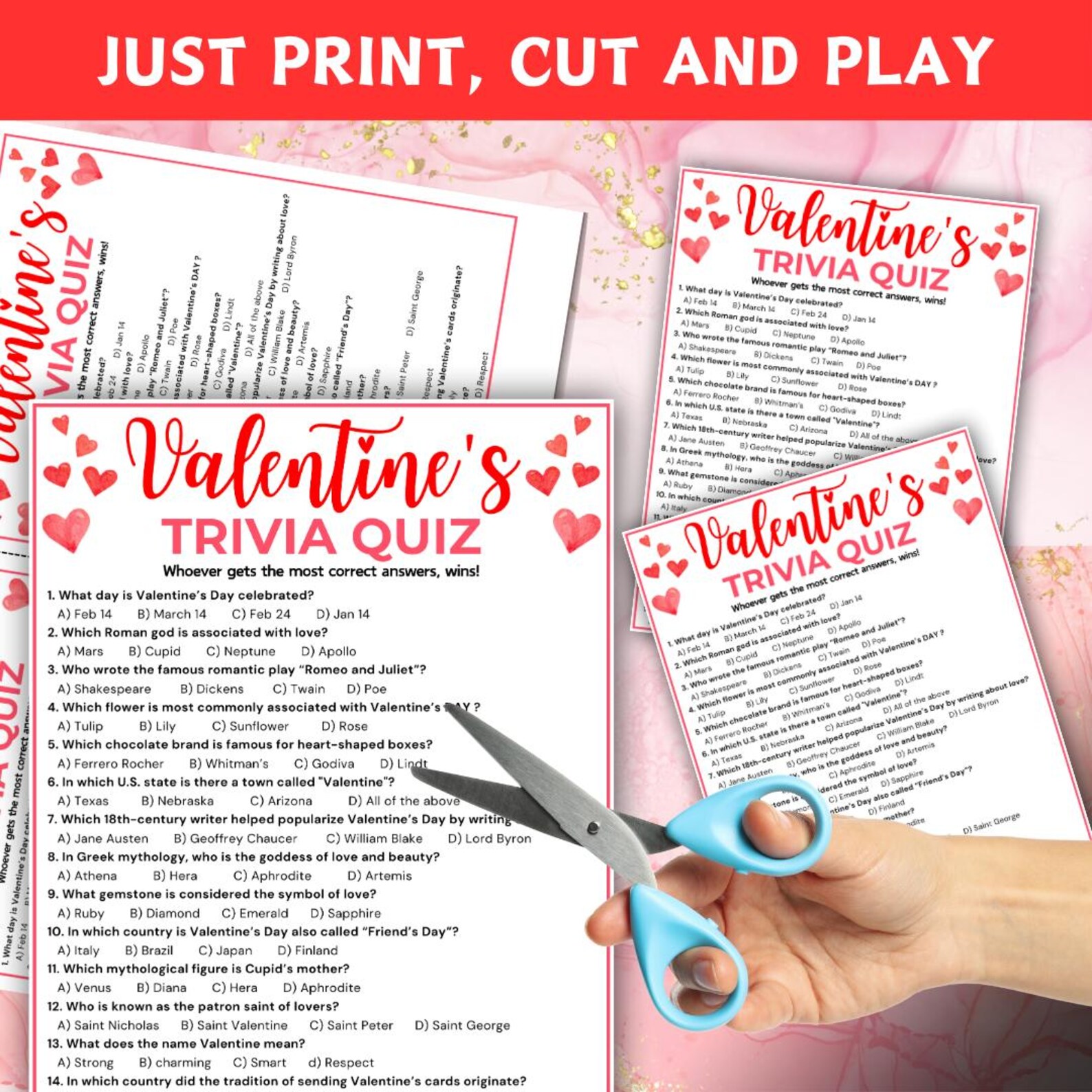Valentine's Day Trivia Game, Printable Valentines Day Party Game ...