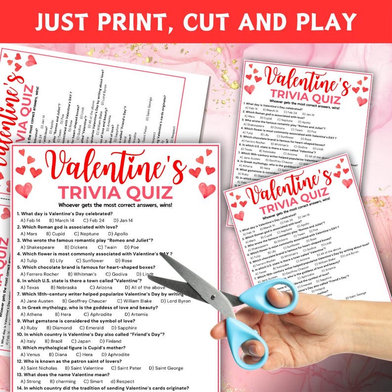 Valentine's Day Trivia Game, Printable Valentines Day Party Game ...