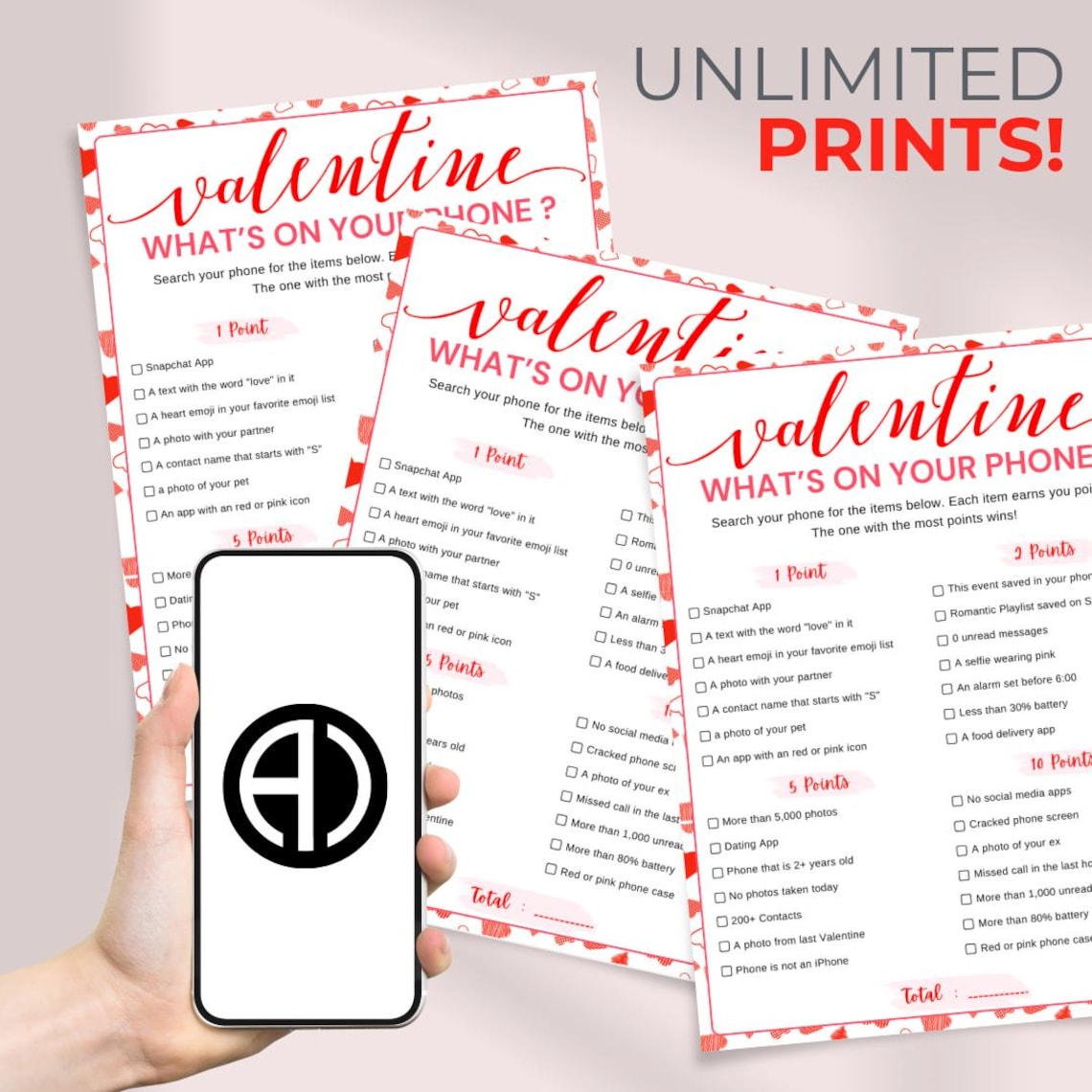 Valentine's Day What's on Your Phone Game, Valentines Printable Games ...