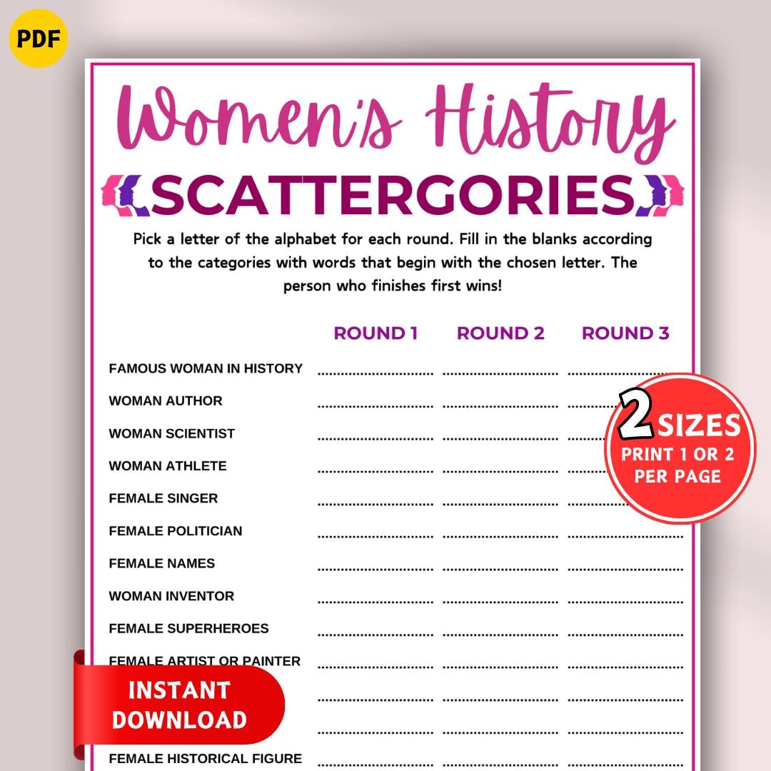 Printable Scattergories Game, Women's History Month Trivia Game, Famous ...