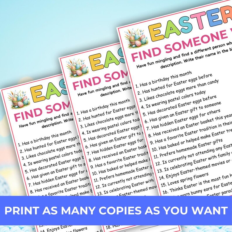Easter Find Someone Who Game, Printable Easter Games, Easter Party Game ...