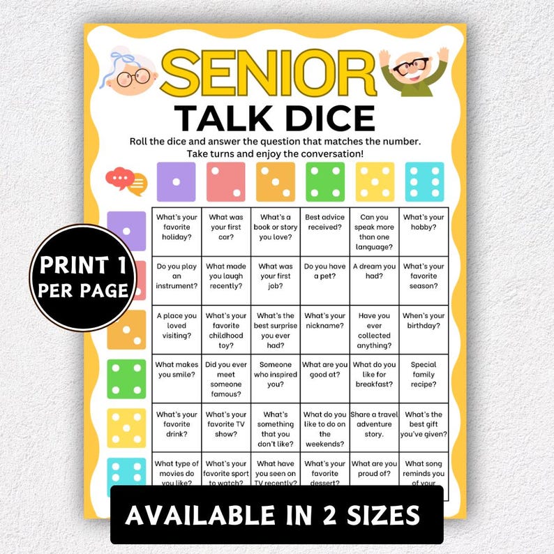Games for Senior Citizens, Dicebreaker Game, Table Talk Dice, Seniors ...