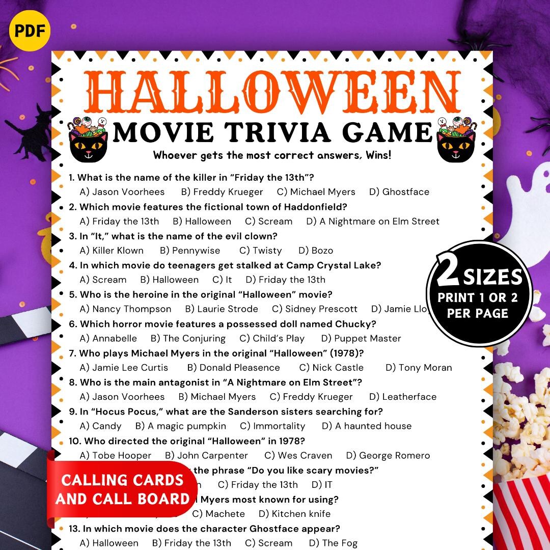 Halloween Movie Trivia Game, Printable Halloween Games, Scary Movie ...
