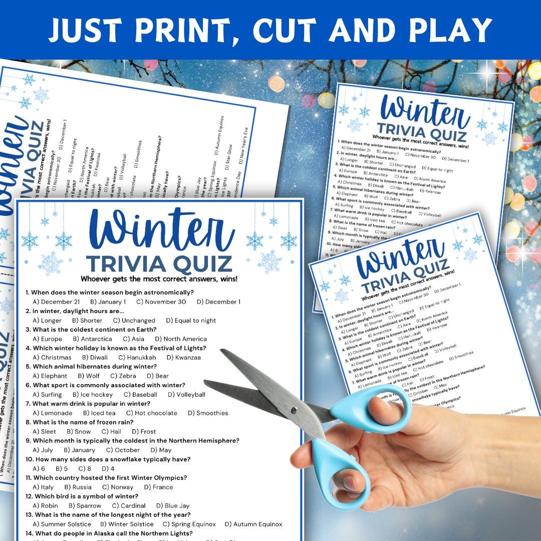 Winter Trivia Game, Winter Trivia Quiz, Printable Winter Game, Winter ...