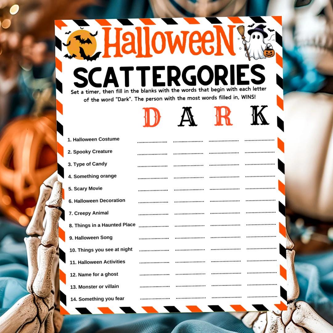 Halloween Scattergories Game, Halloween Printable Games, Group Activity ...