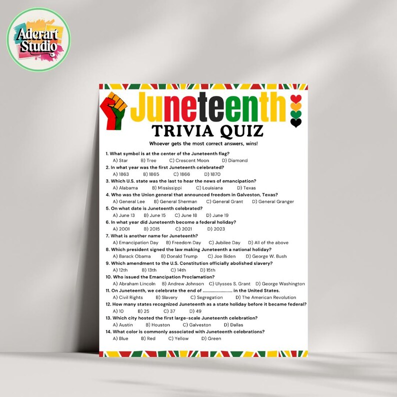 Juneteenth Trivia Game, Printable Juneteenth Games, African American ...