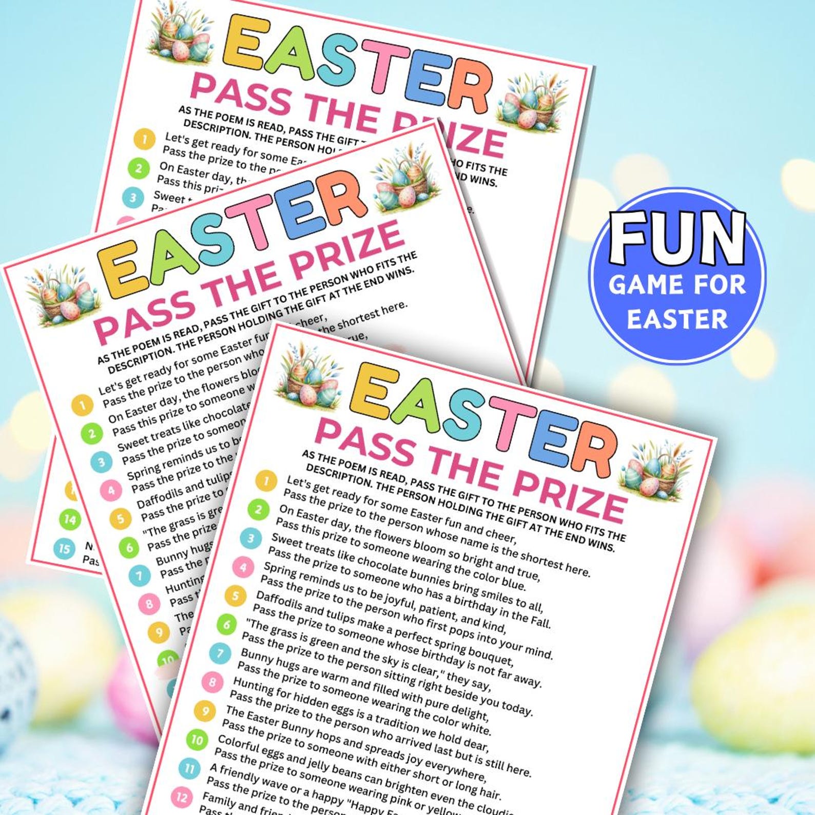 Easter Pass the Prize Game, Pass the Gift Easter Game, Easter Pass the ...