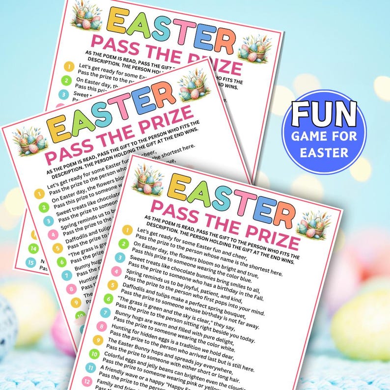 Easter Pass the Prize Game, Pass the Gift Easter Game, Easter Pass the ...