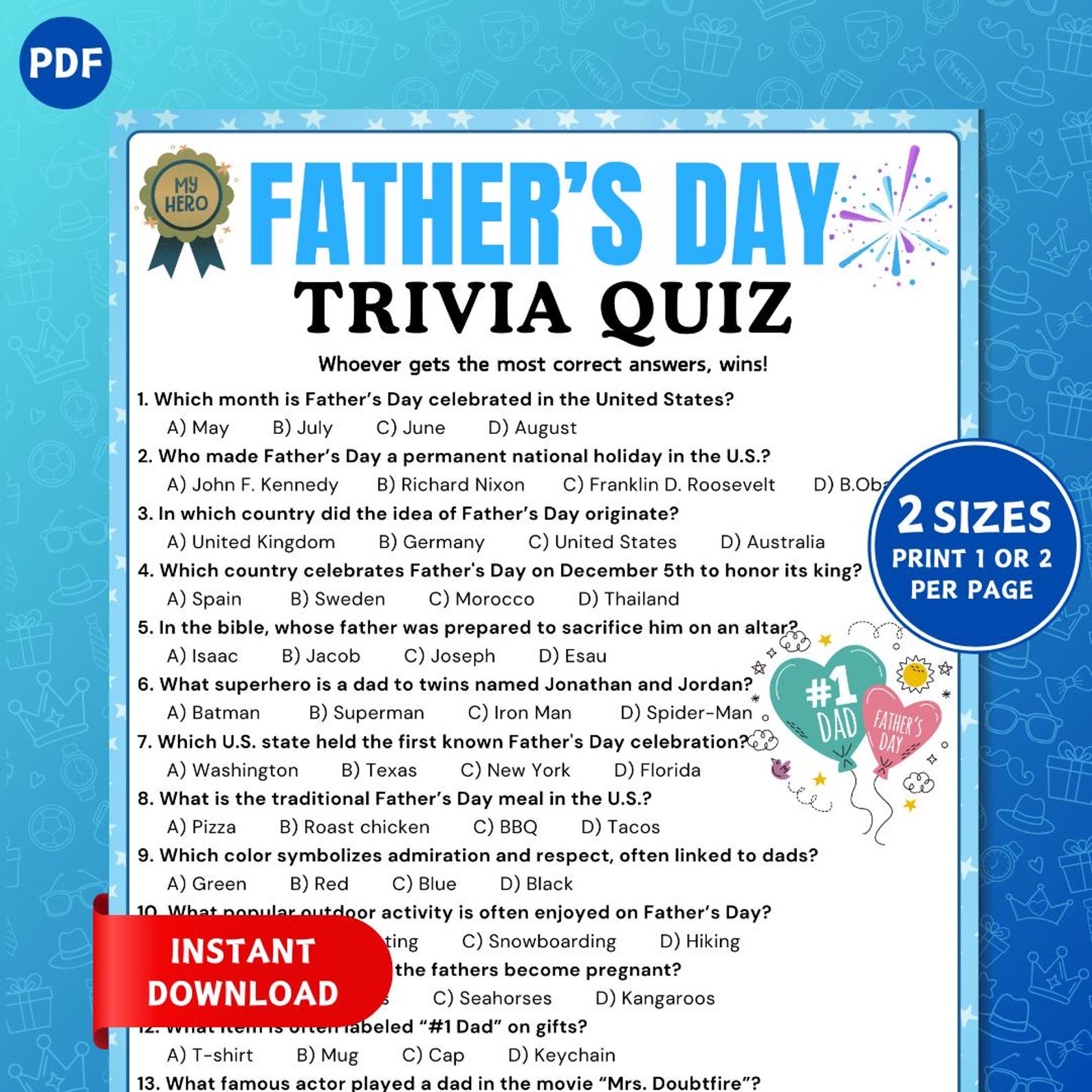 Father's Day Trivia Game, Printable Fathers Day Quiz, Father's Day ...