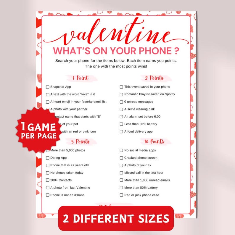 Valentine's Day What's on Your Phone Game, Valentines Printable Games ...