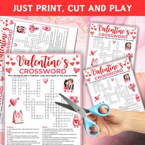Printable Valentines Day Crossword Puzzle, Valentine Party Game for ...