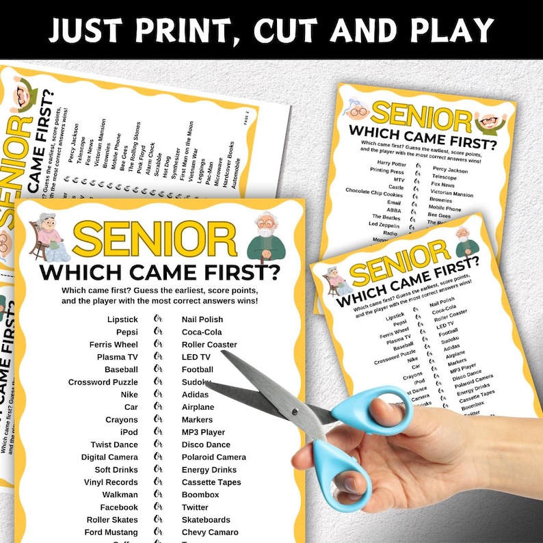 Which Came First Trivia Game, Games for Senior Citizens, Fun Elderly ...