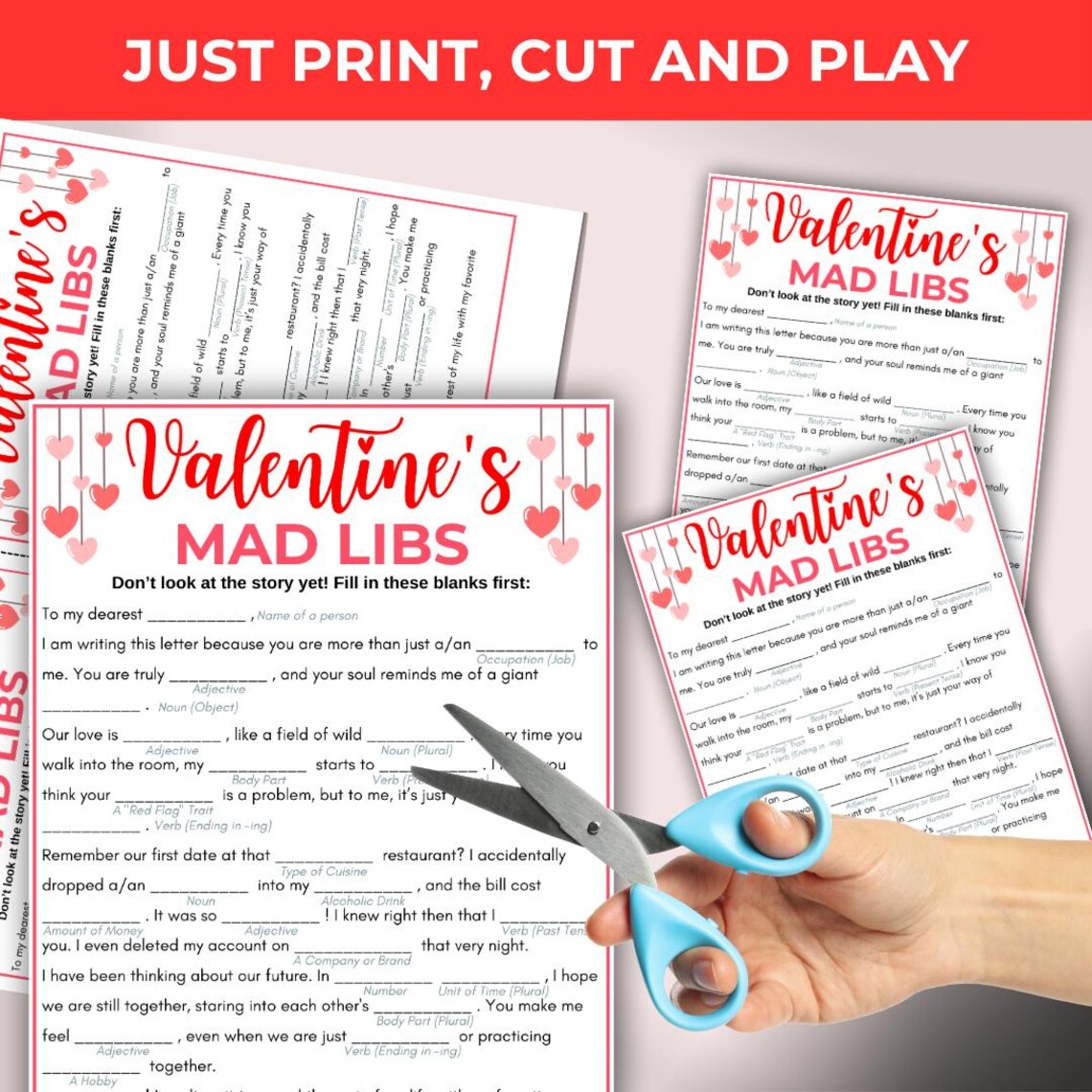 Valentine's Day Mad Libs, Printable Valentines Story, Valentine Party ...