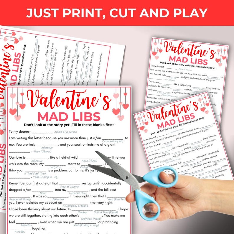 Valentine's Day Mad Libs, Printable Valentines Story, Valentine Party ...