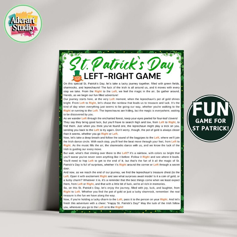 Left Right St. Patrick's Day Game, Pass the Prize Gift Exchange Game ...