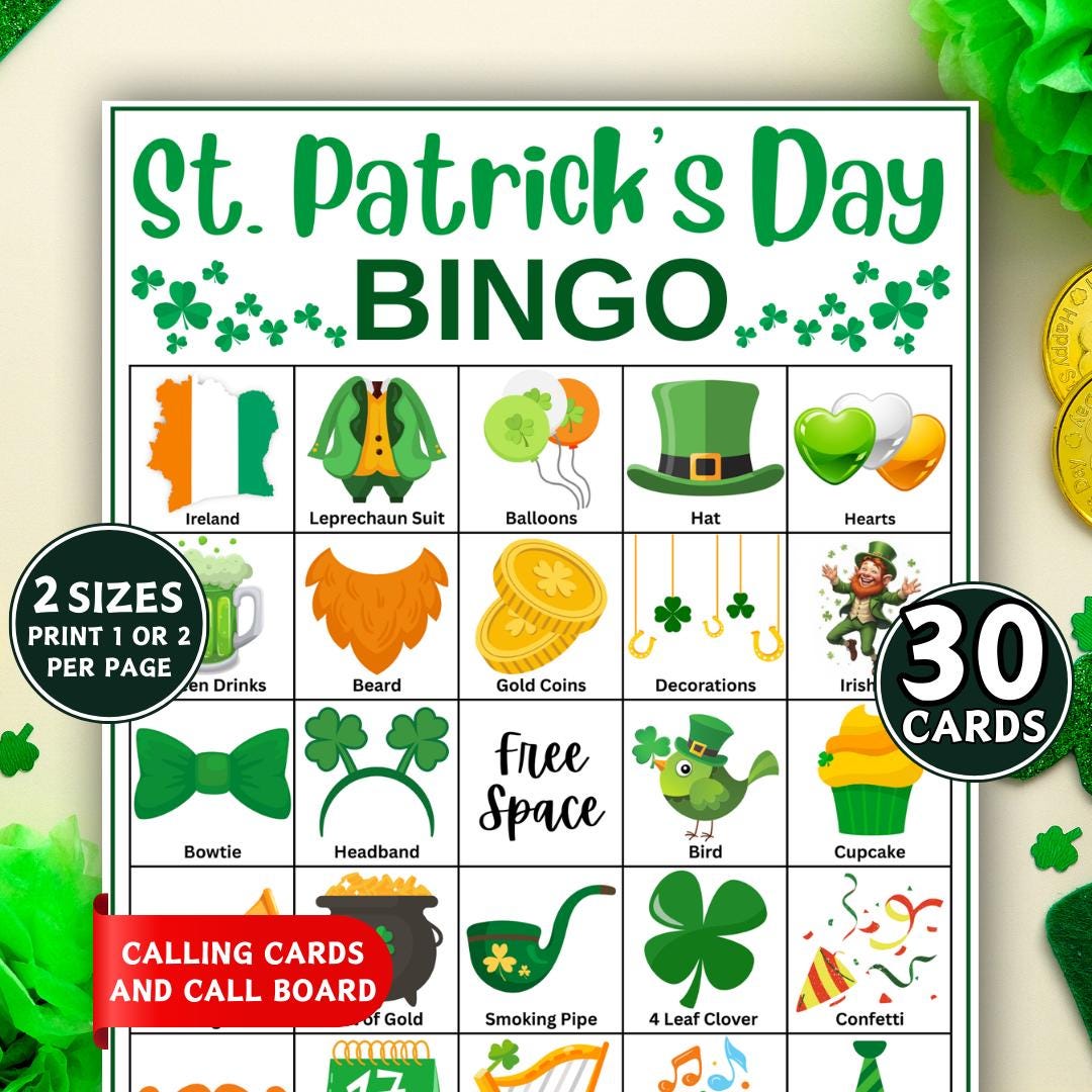 30 St. Patrick's Day Bingo Cards, St Patrick's Day Party Games, St ...