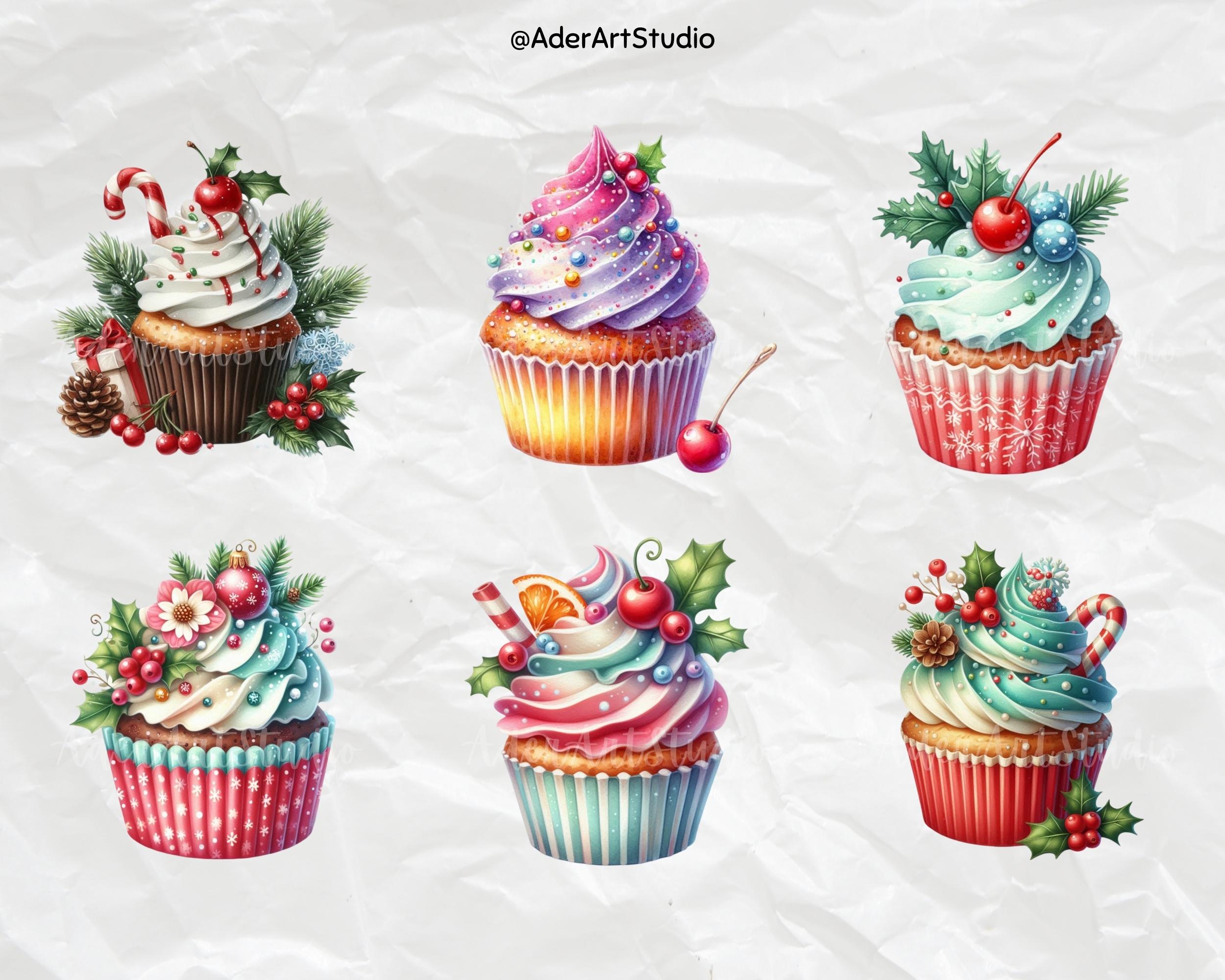 Watercolor Christmas Cupcakes Clipart Bundle, Cupcake Clipart ...