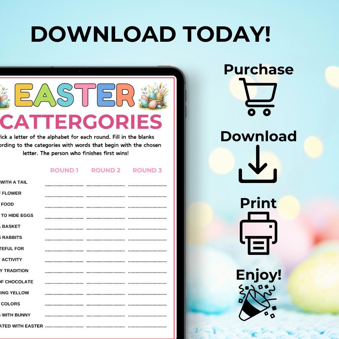 Easter Scattergories Game, Printable Easter Games, Category Challenge ...