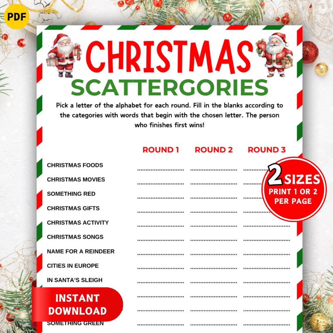 Christmas Scattergories Game, Printable Christmas Games, Category ...