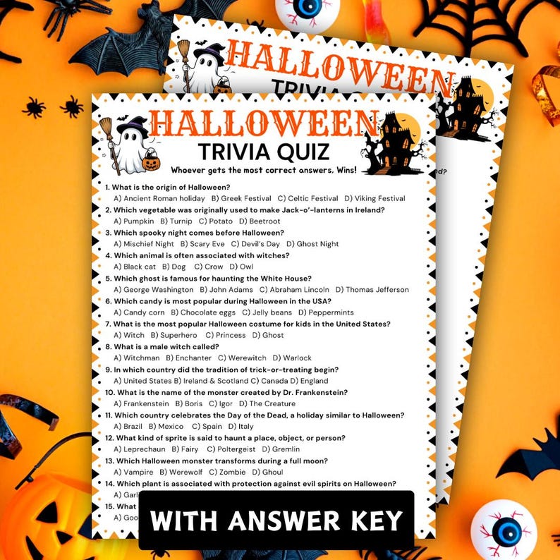 Halloween Trivia Game, Holiday Trivia Quiz, Printable Halloween Game ...