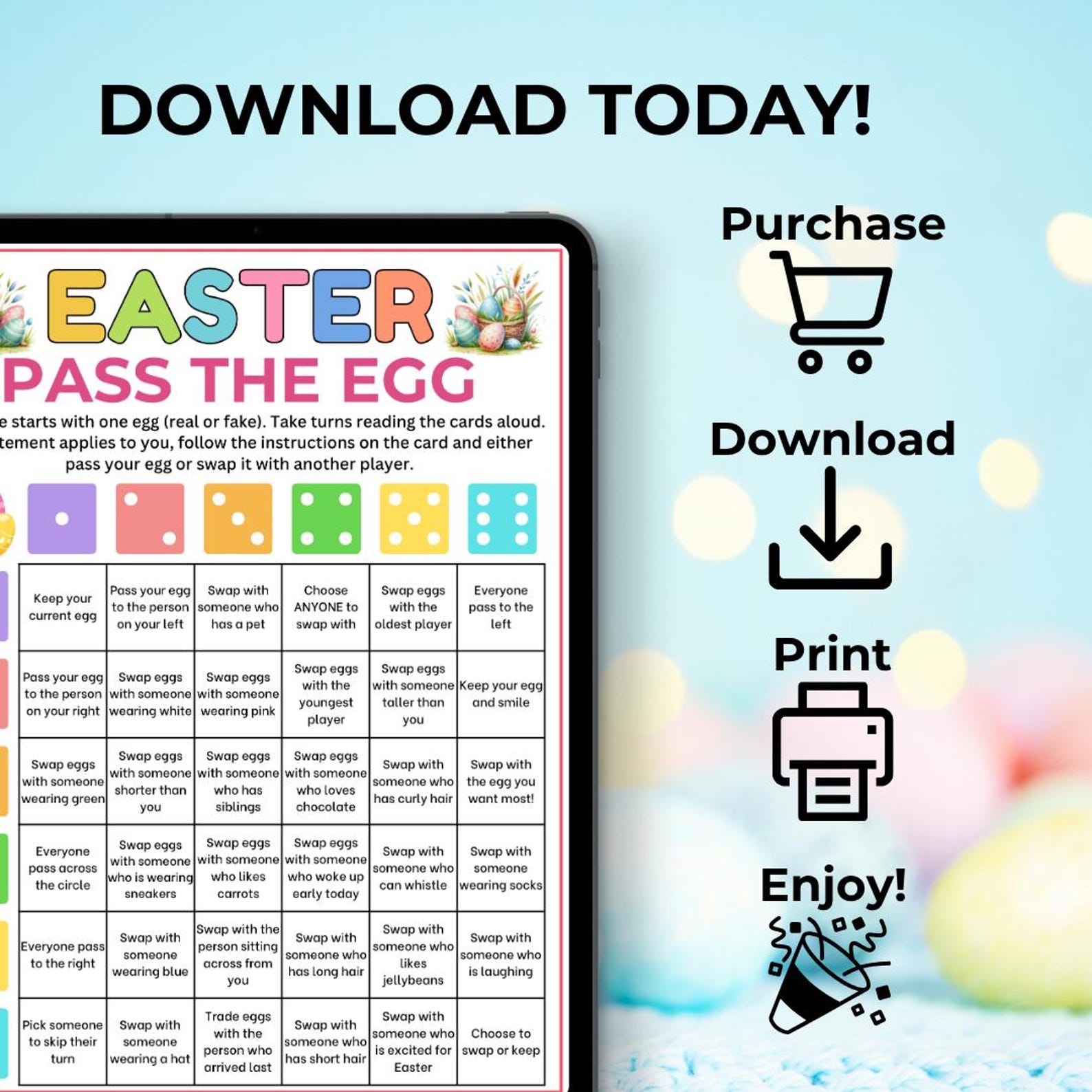 Easter Pass the Egg Game, Easter Left Right Dice Game, Easter Party ...