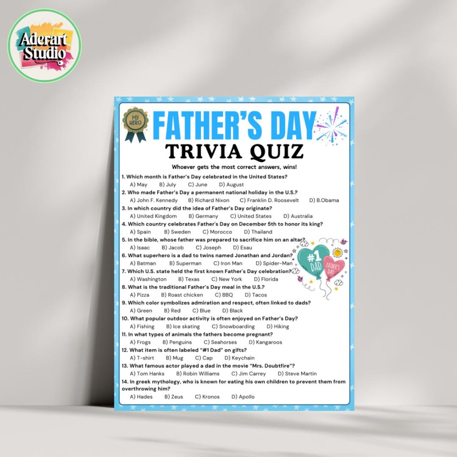 Father's Day Trivia Game, Printable Fathers Day Quiz, Father's Day ...