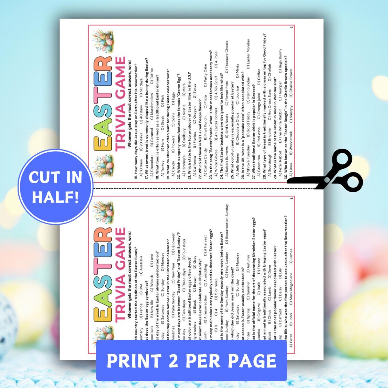 Easter Trivia Game, Printable Easter Trivia Quiz, Easter Games, Easter ...