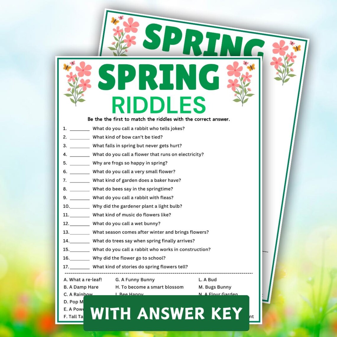 Spring Riddle Game, Printable Spring Trivia Game, Riddle Quiz, Senior ...