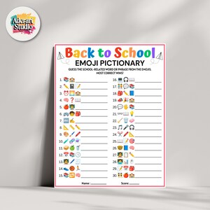 Back to School Emoji Game, Printable School Emoji Quiz, Classroom Party ...