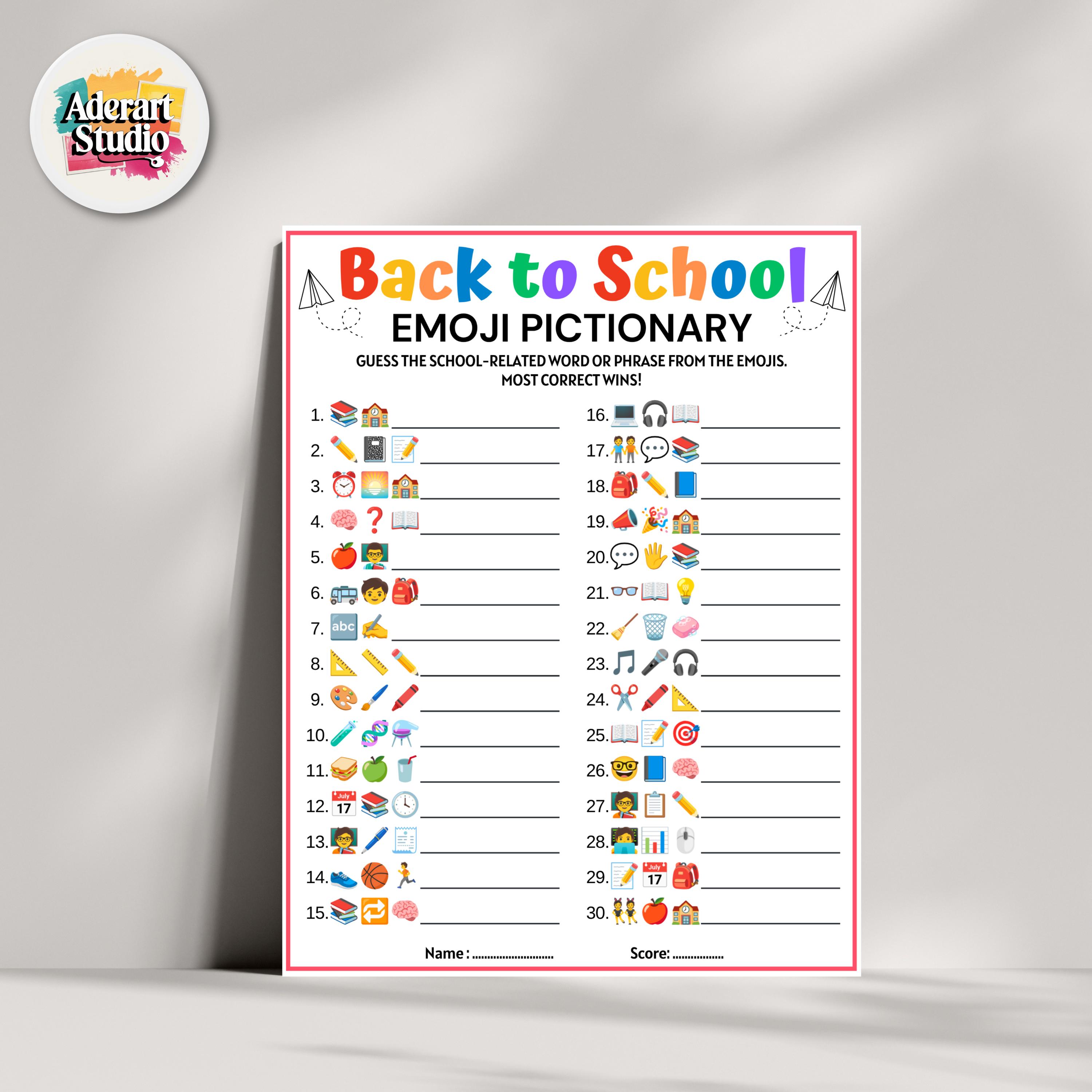 Back to School Emoji Game, Printable School Emoji Quiz, Classroom Party ...