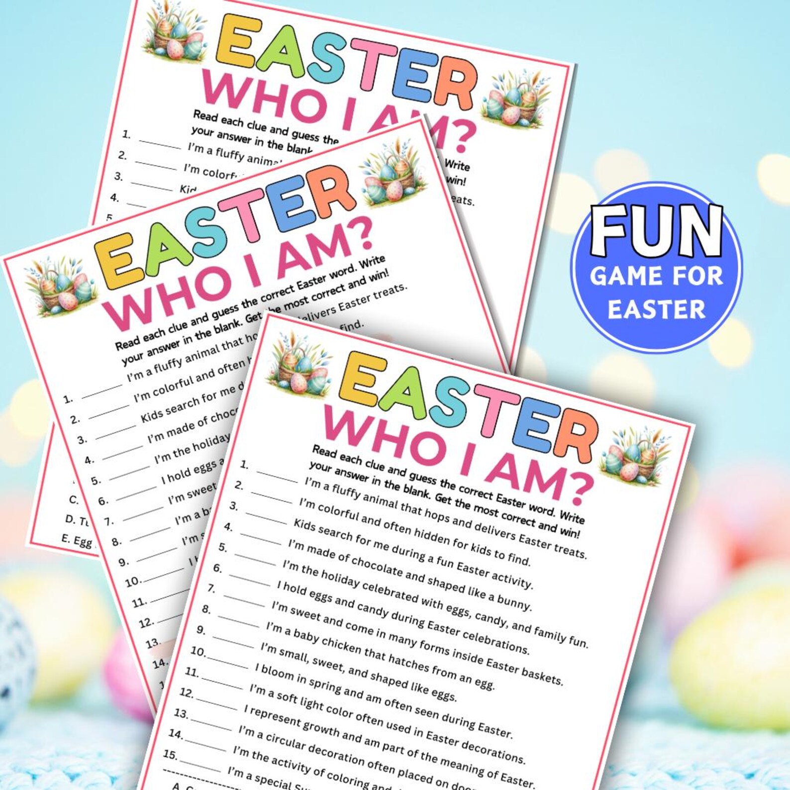 Easter Who Am I Riddles, Easter Trivia Games, Fun Easter Party Game for ...